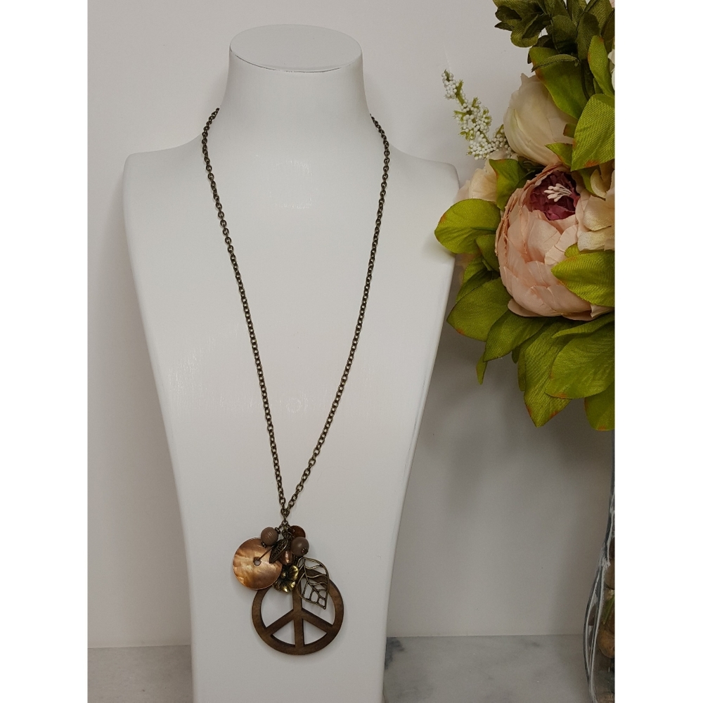 Bronze Peace Cluster Pendant Necklace - Gem